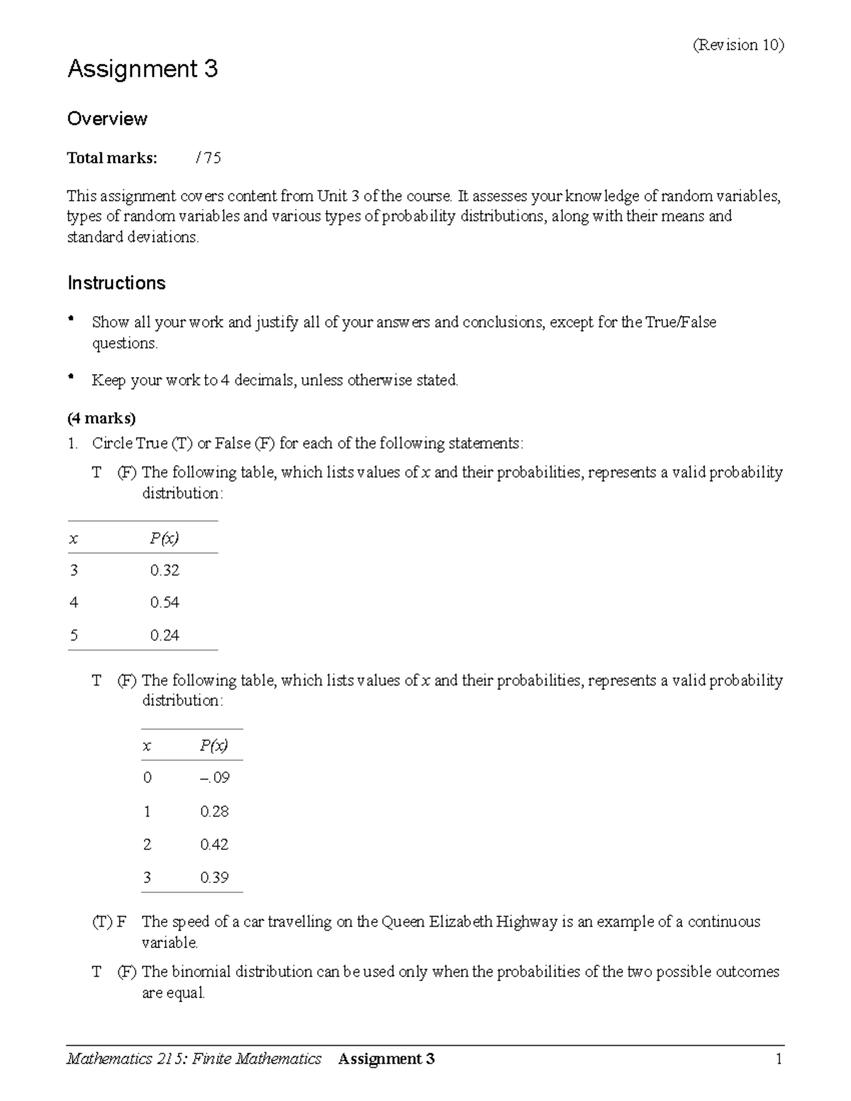 Assignment Three with 85% mark correct - Assignment 3 Overview Total ...