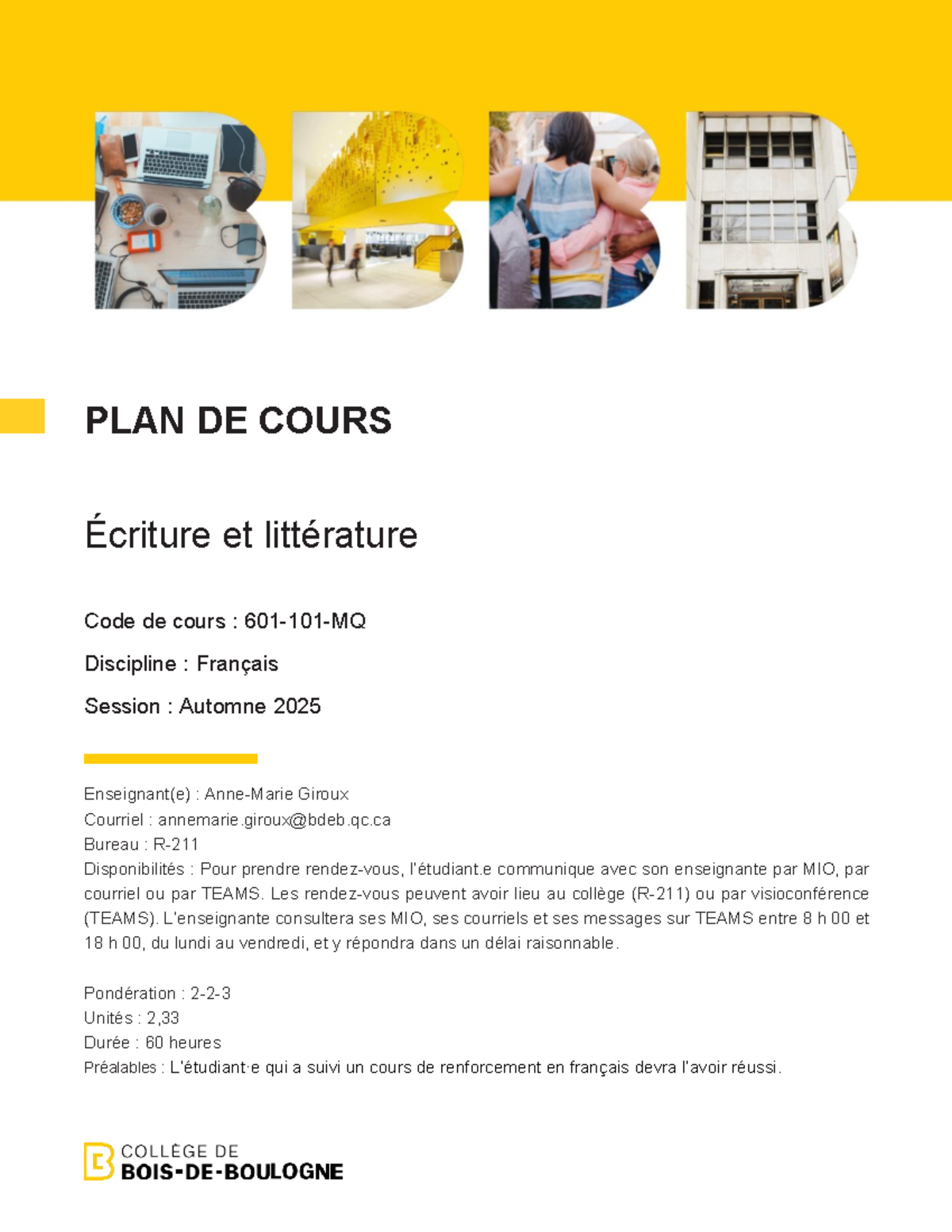 601-101-MQ A25 Plan de Cours : Écriture et Littérature - Automne 2025 ...