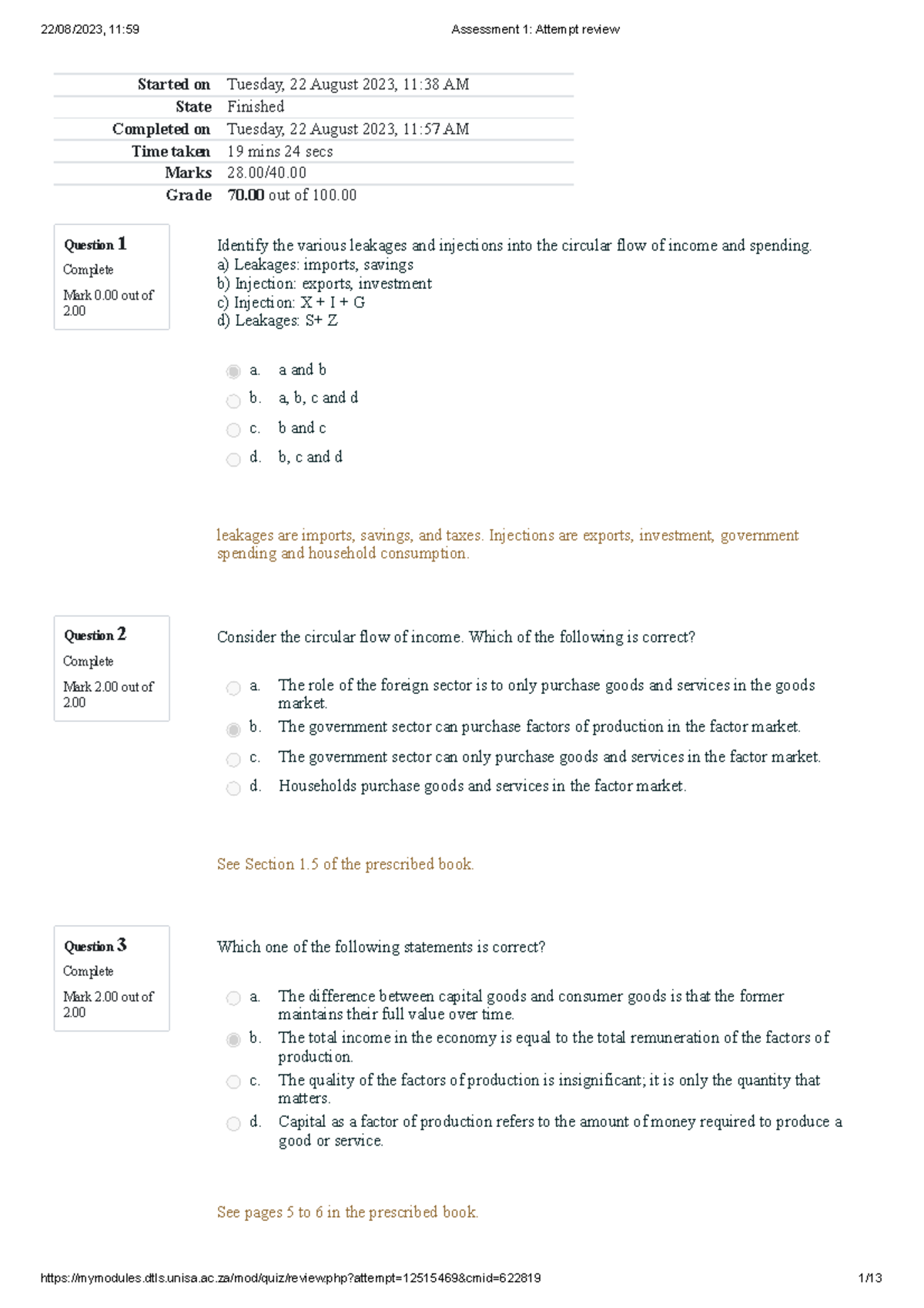 ECON202 Assessment 1 Attempt Review and Performance Analysis - Studocu