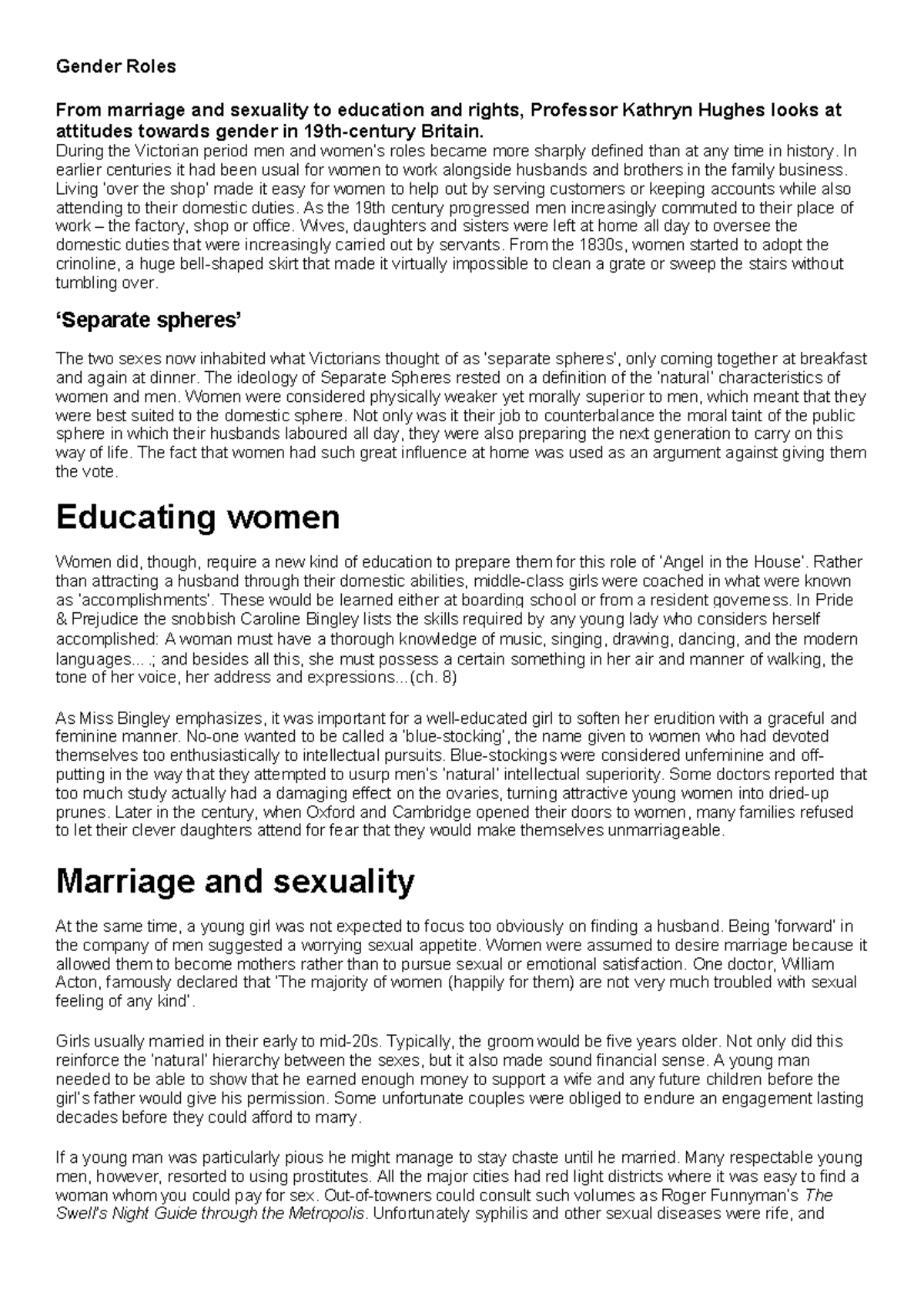 9.10 Gender Roles: Victorian Attitudes on Marriage, Education & Rights ...