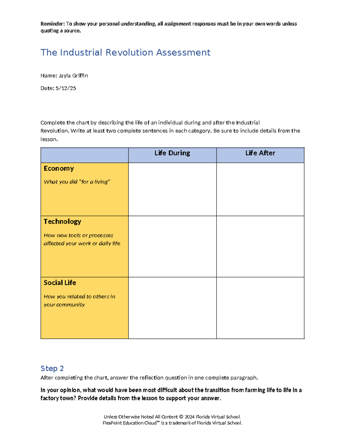 Industrial Revolution Assessment: Life Changes & Reflections - Studocu