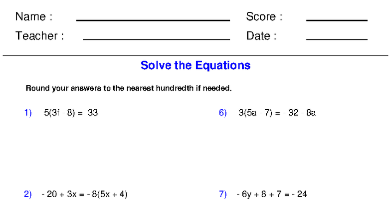 Pre-Algebra Lesson: Solving Equations with Integers - Studocu