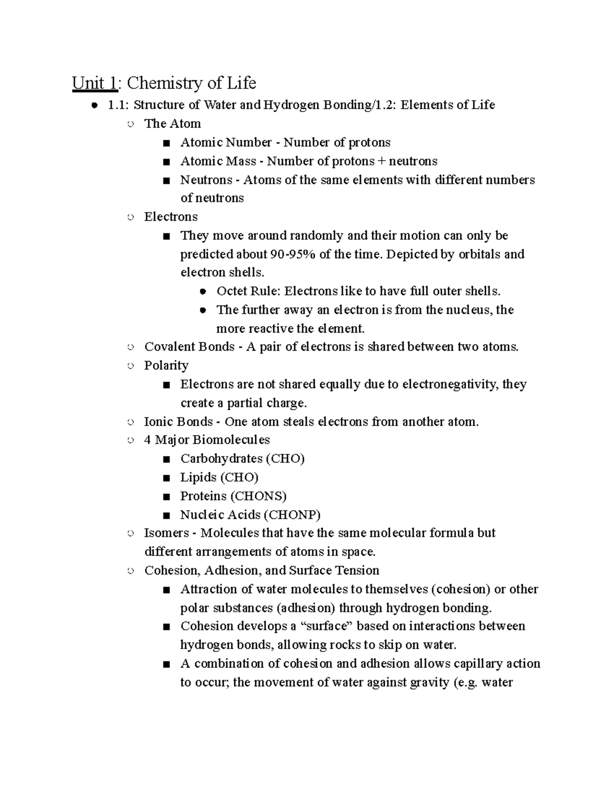 AP Biology Notes: Unit 1-4 Overview of Life Chemistry, Cell Structure ...