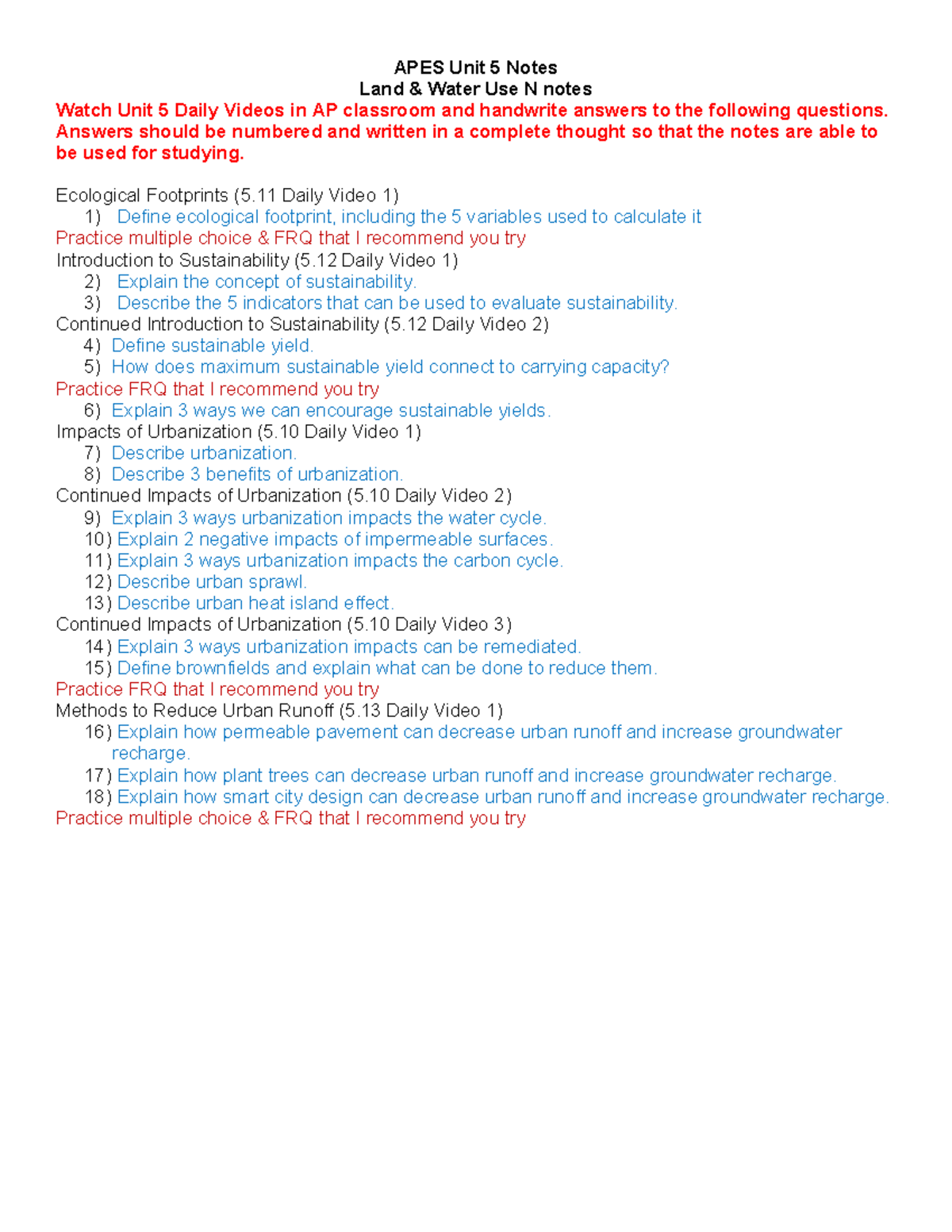APES Unit 5 Notes: Land and Water Use Insights - Studocu