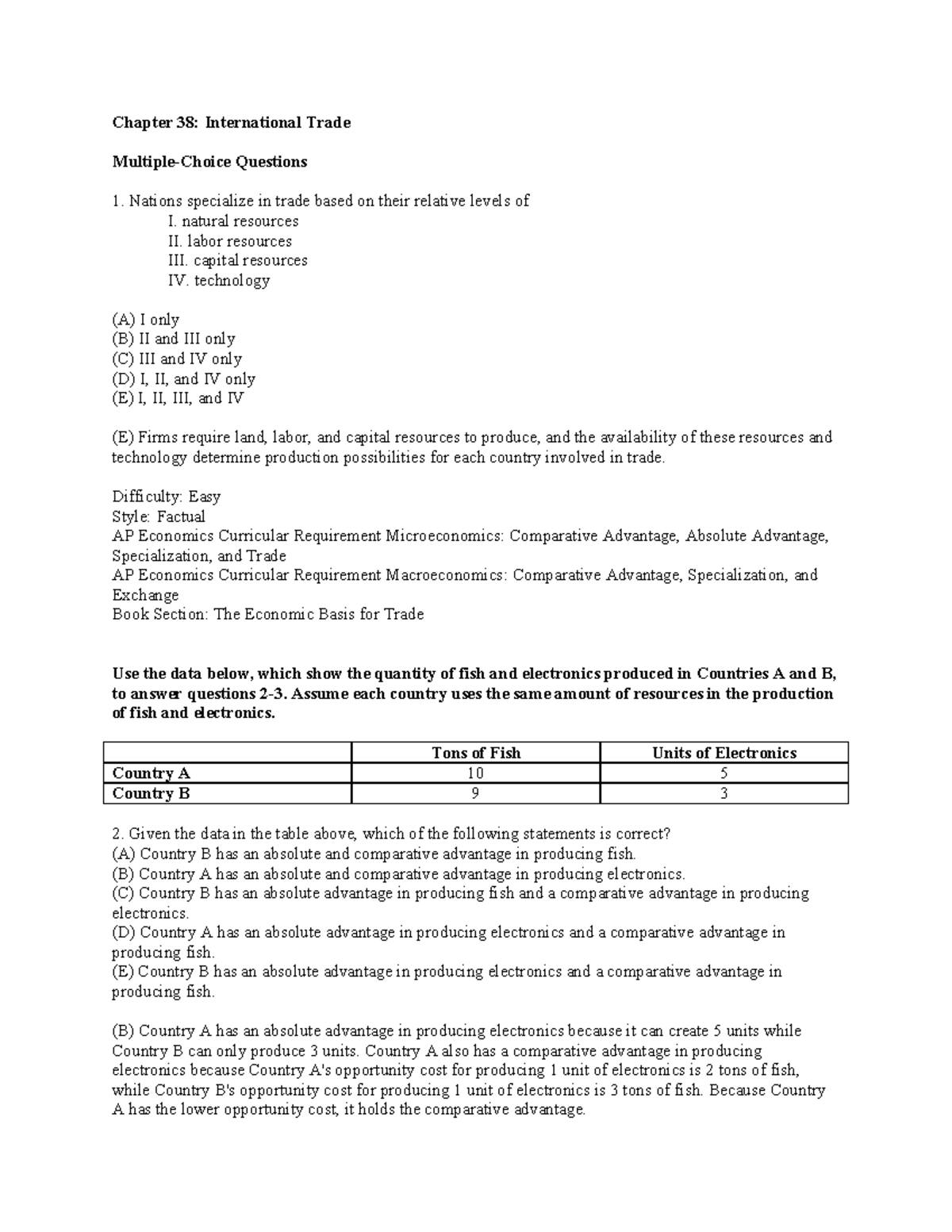 AP Economics Unit 3: International Trade and Comparative Advantage ...