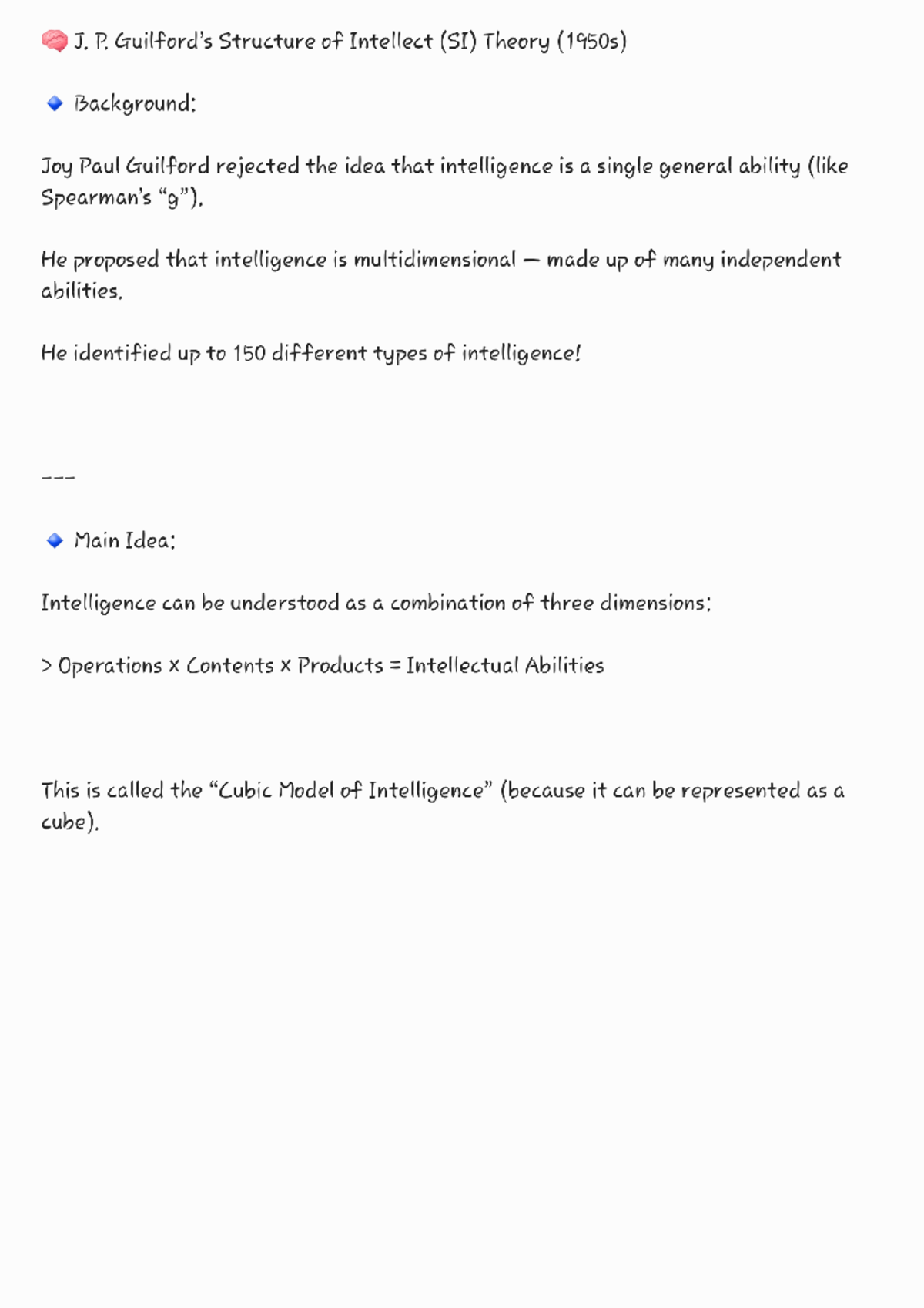 SI Theory: J.P. Guilford's Multidimensional Intelligence Model - Studocu