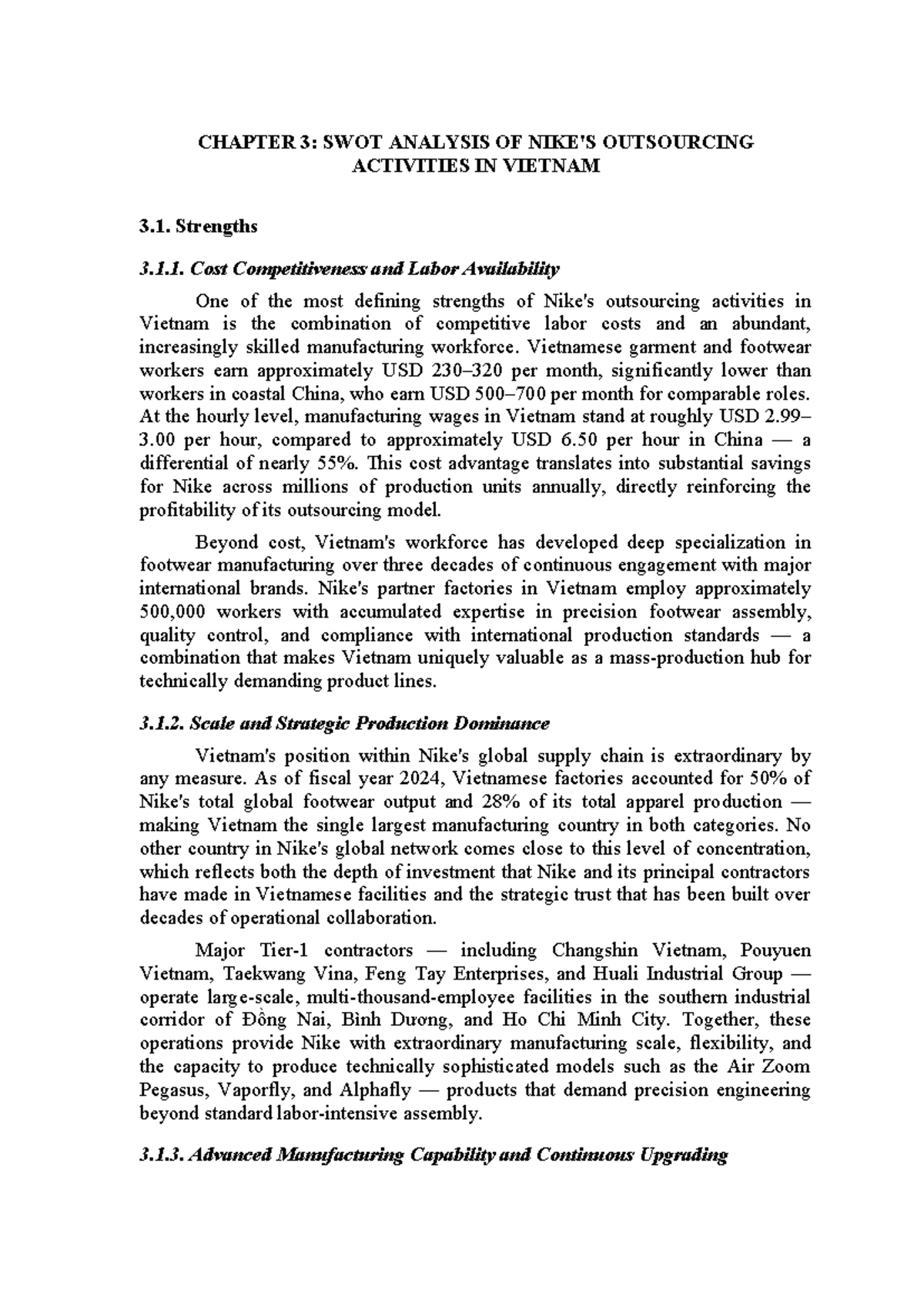 CHAPTER 3: SWOT ANALYSIS OF OUTSOURCING IN VIETNAM (2024) - Studocu