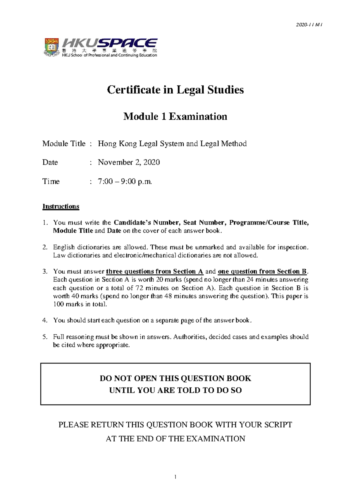 Certificate in Legal Studies - Past Exam Papers 2020 - Studocu