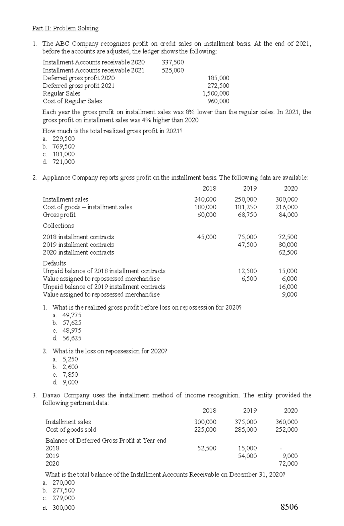 Installment Sales Accounting Problems and Solutions (FIN 201) - Studocu