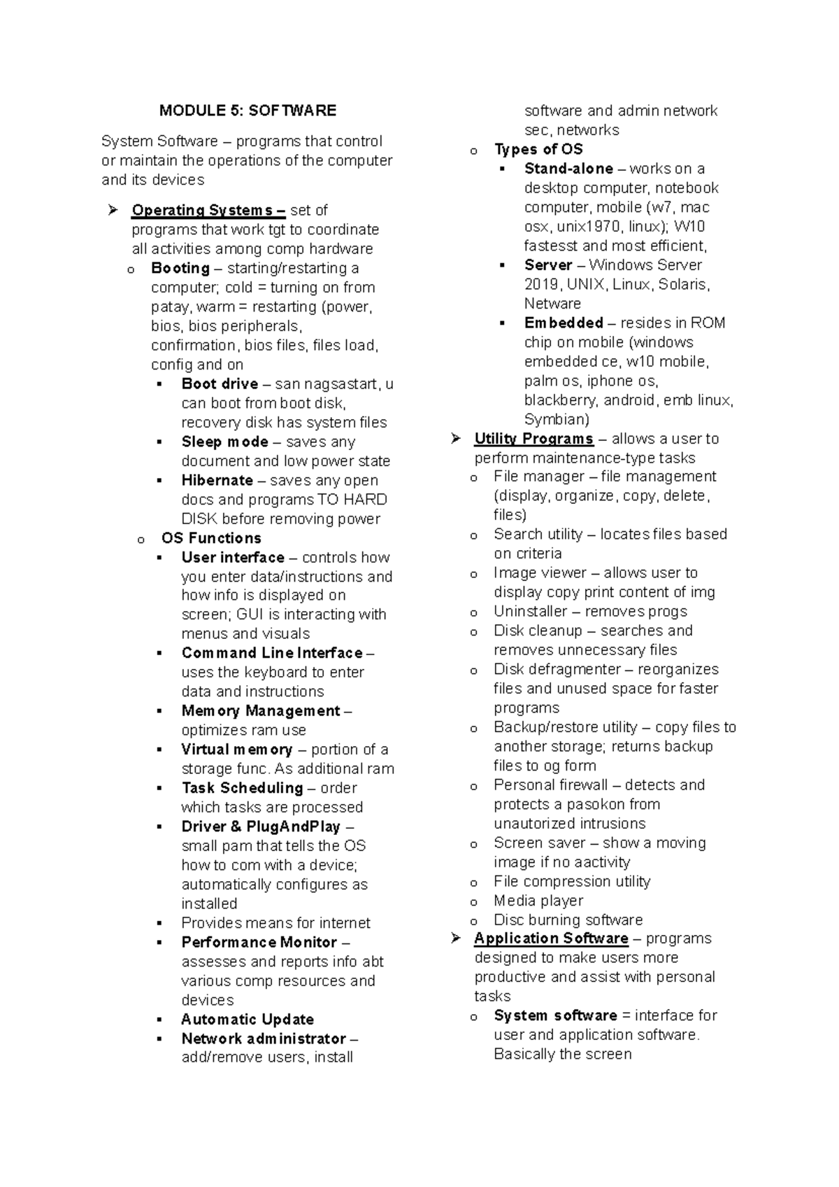 Module 5 - Module 6 Reviewer/Notes - MODULE 5: SOFTWARE System Software ...