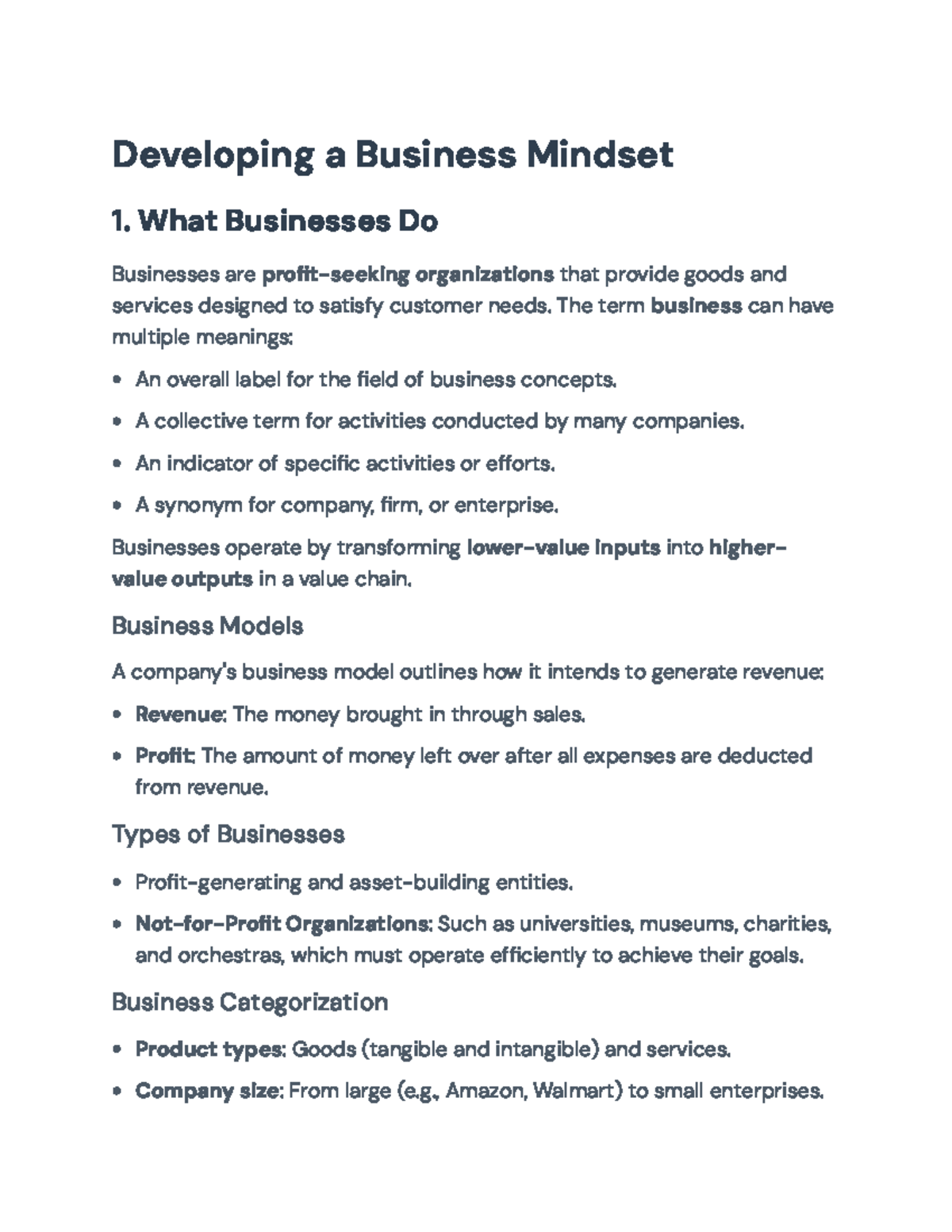 Developing a Business Mindset: Concepts, Environments, and Career ...