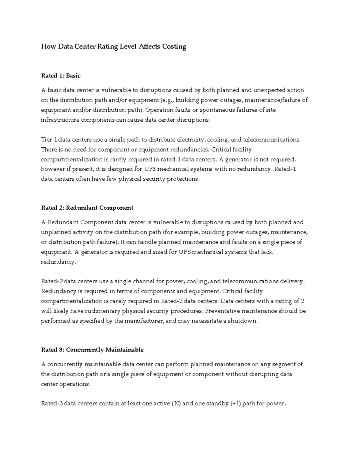 How Data Center Rating Levels Impact Costing and Operations - Studocu