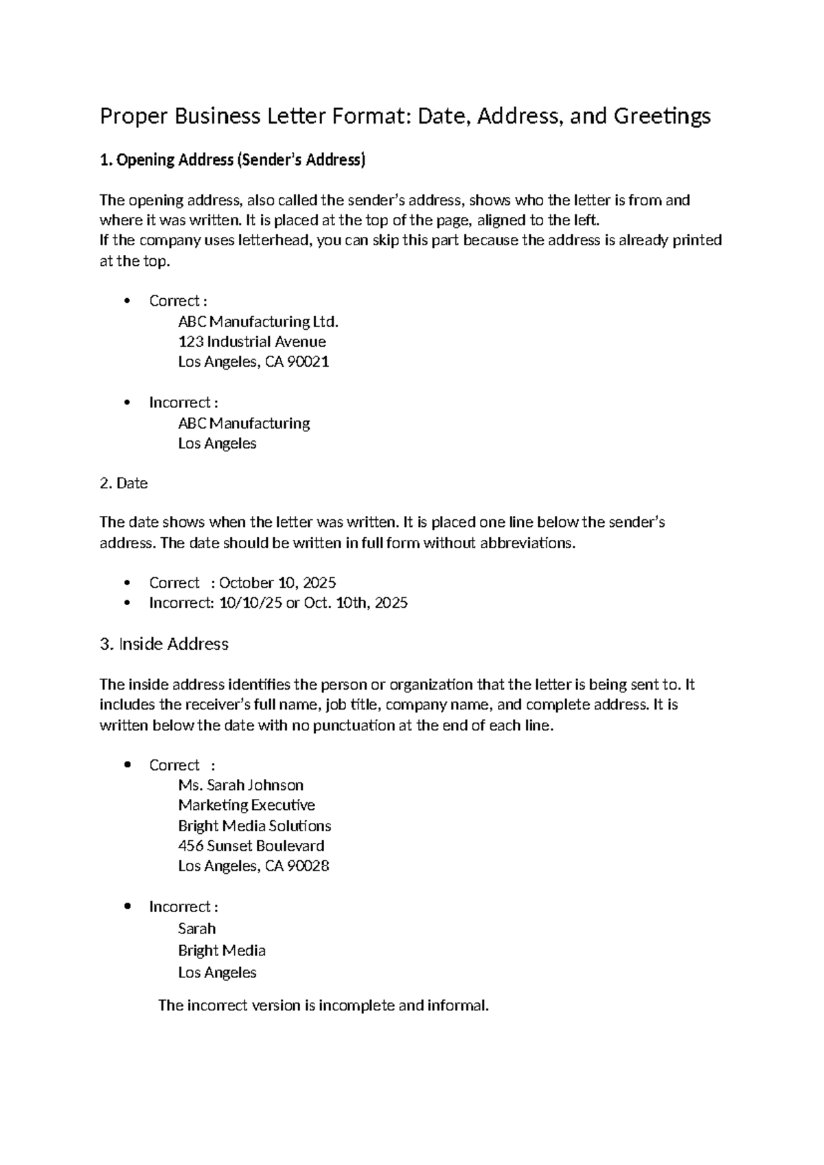 Proper Business Letter Format: Key Elements & Examples - Studocu