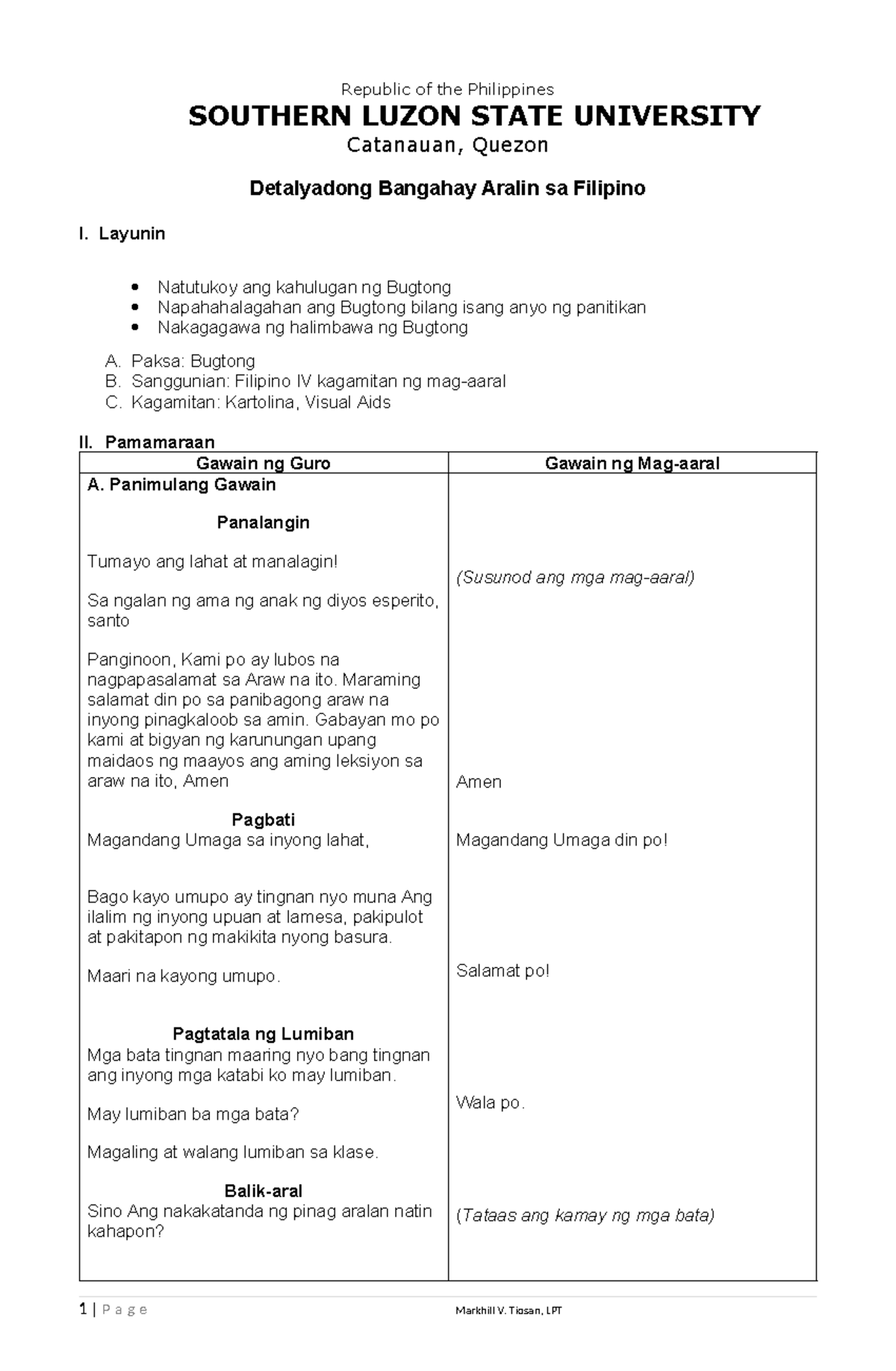 Bugtong Lesson Plan for Filipino IV (DLP in Filipino) - Studocu