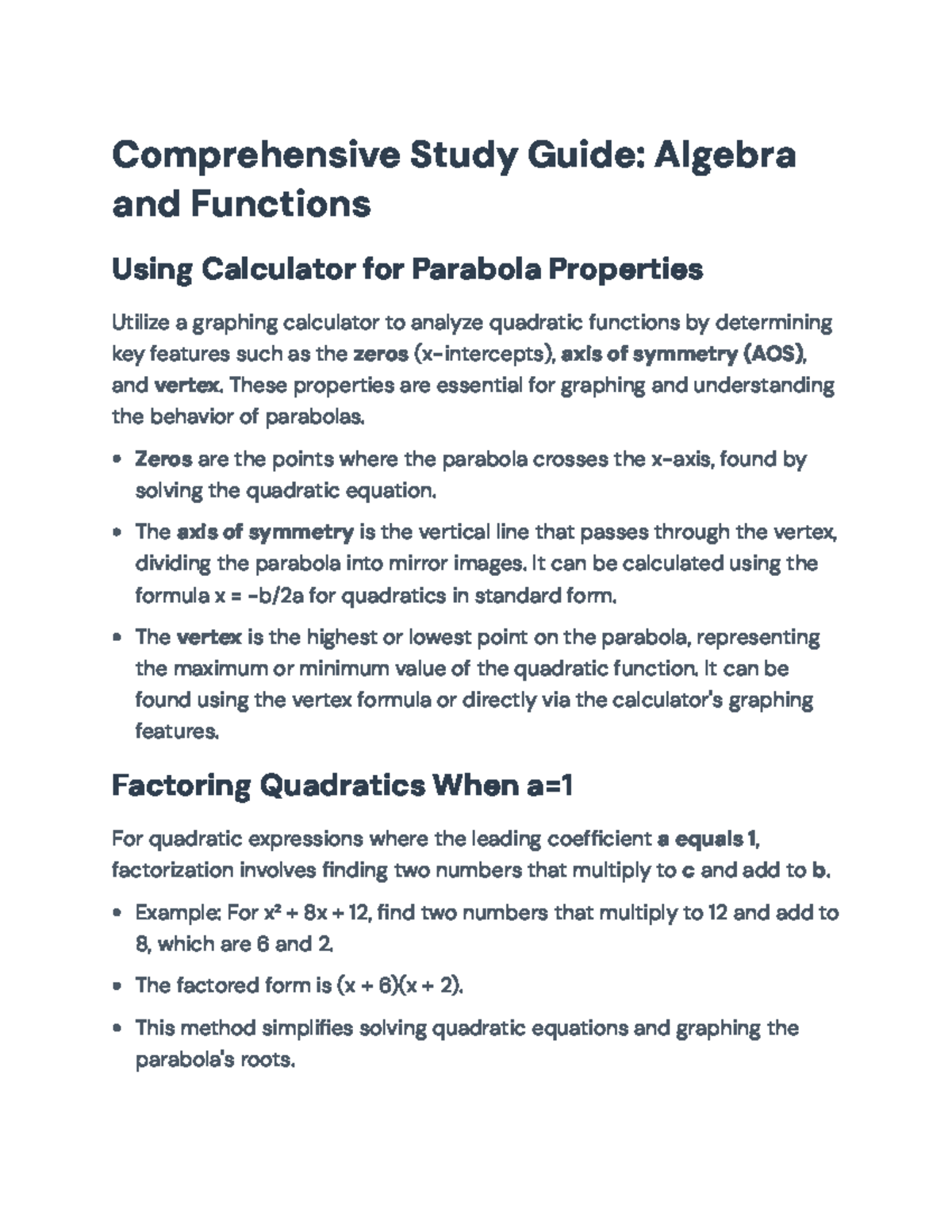 Comprehensive Algebra Study Guide: Quadratics & Polynomials (MATH 101 ...