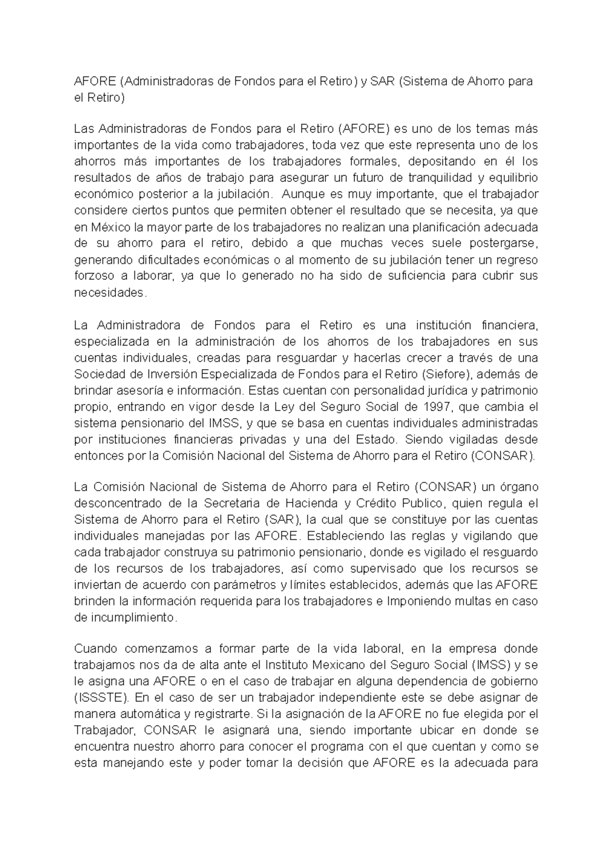 AFORE y SAR: Importancia y Cambios en el Sistema de Ahorro para el ...