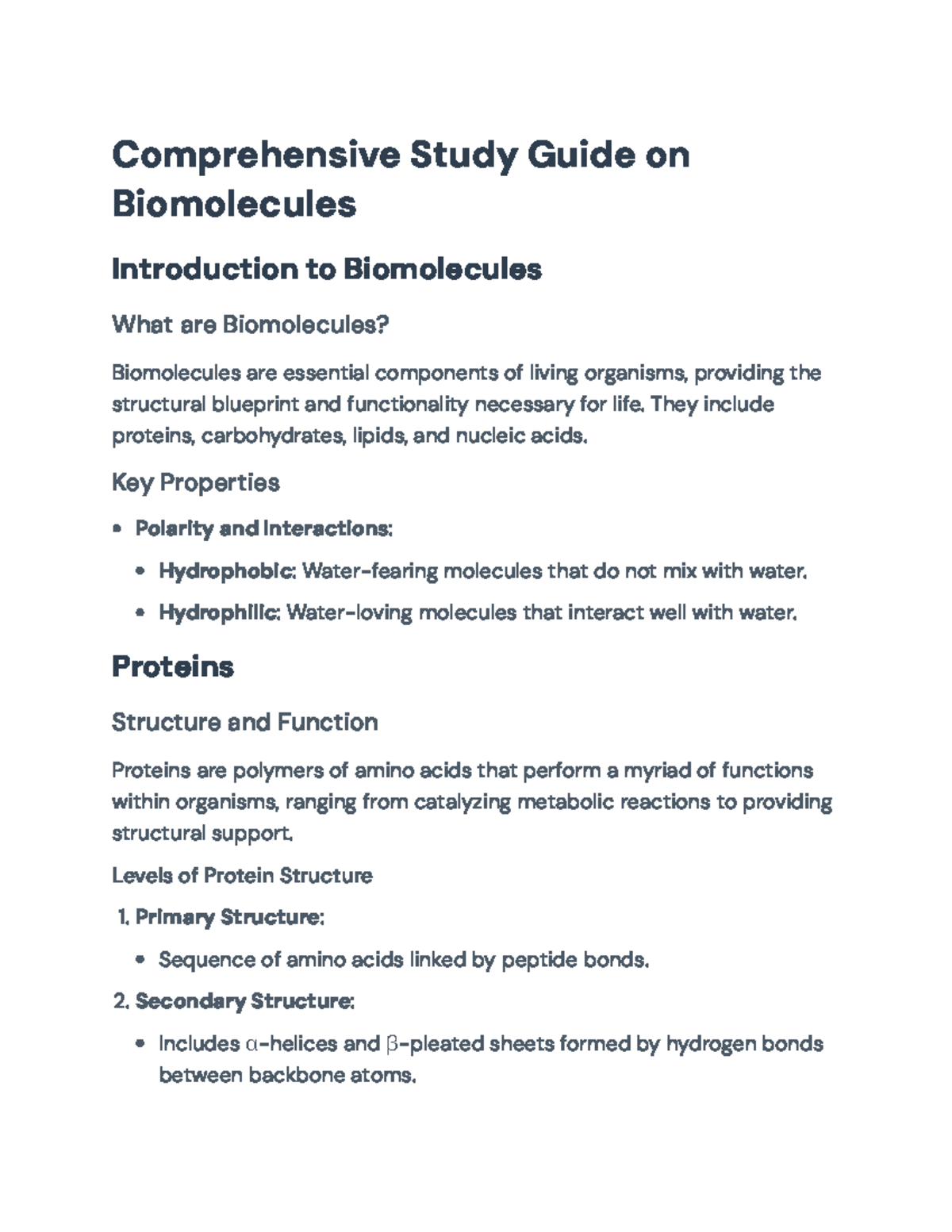 Comprehensive Study Guide on Biomolecules: Structure and Function ...