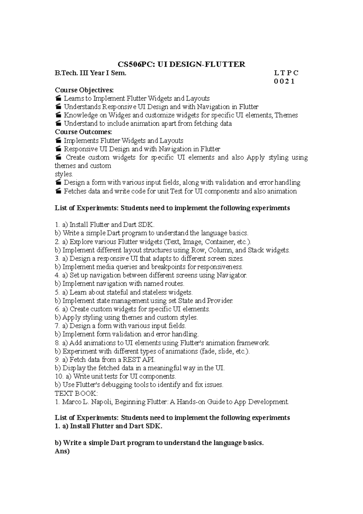 CS506PC: UI Design Lab Manual for Flutter Development - Studocu