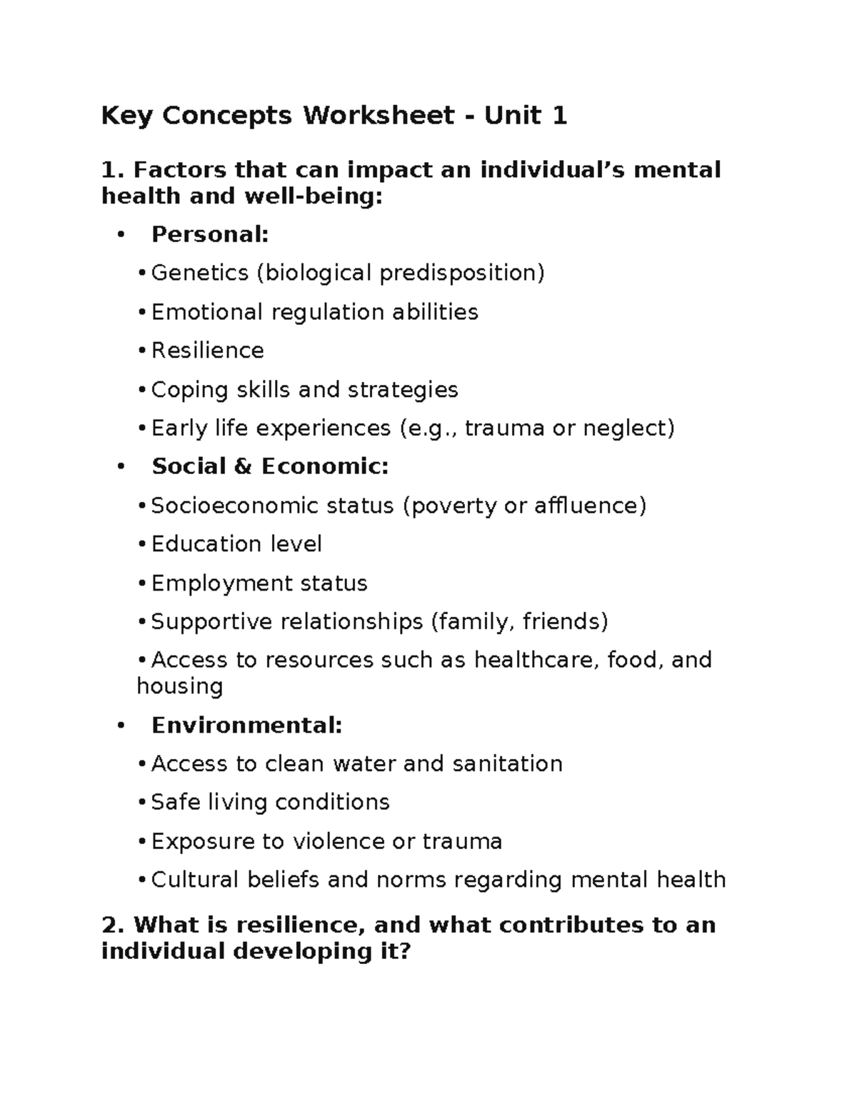 Mental Key Unit 1 - Practice - Key Concepts Worksheet - Unit 1 Factors ...