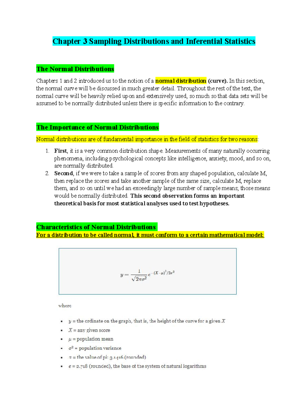 PSY260 Chapter 3: Sampling Distributions & Normal Distributions Notes ...