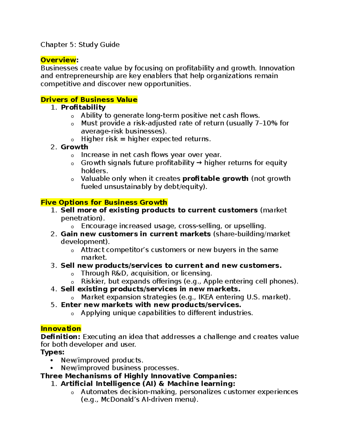 Chapter 5: Study Guide - Business Value, Growth & Innovation Insights ...