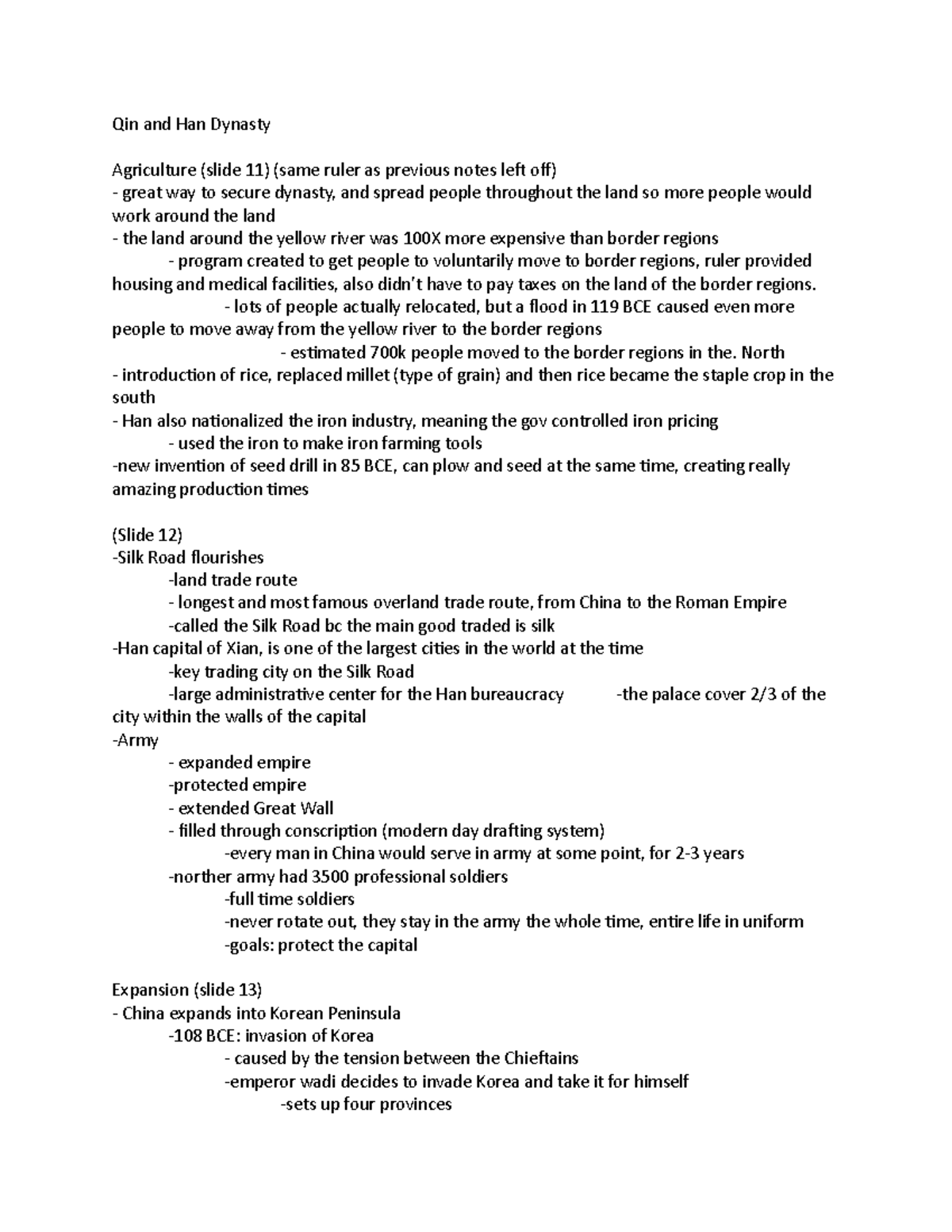 Qin and Han Dynasties Overview - World History 1311 Notes - Studocu