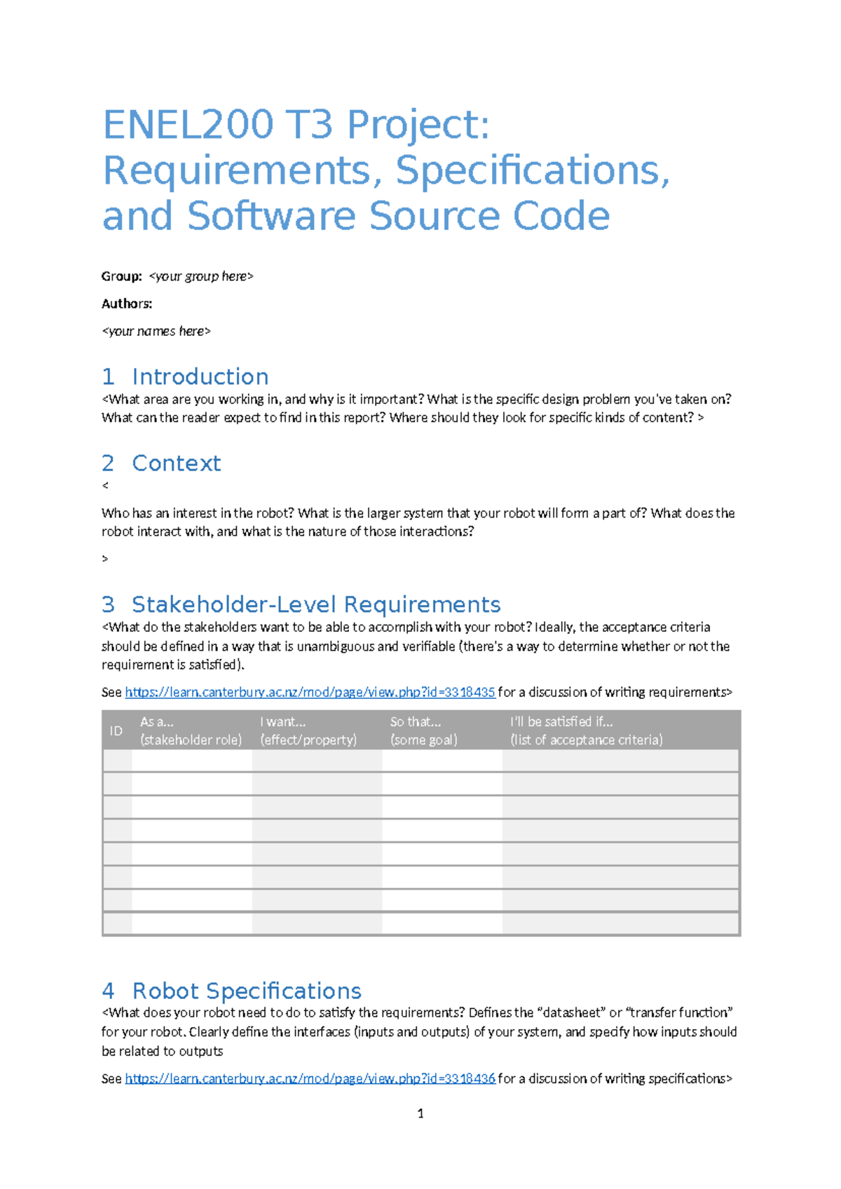 ENEL200 T3 Project: Requirements and Specifications Overview - Studocu