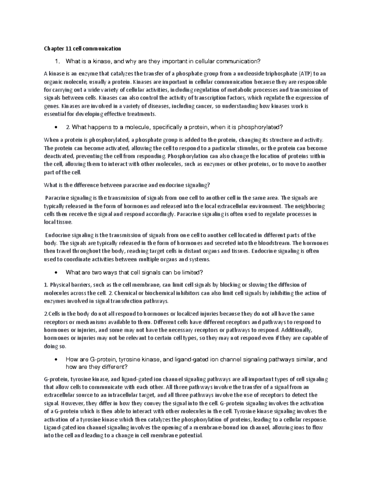 Chapter 11: Cell Communication Insights - BIOL 101 Study Notes - Studocu