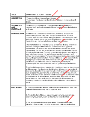 LAB Report EXP 1 (SEM 1) ( Marked) - TITLE Experiment 1: Basic Techniques in Microscopy ...