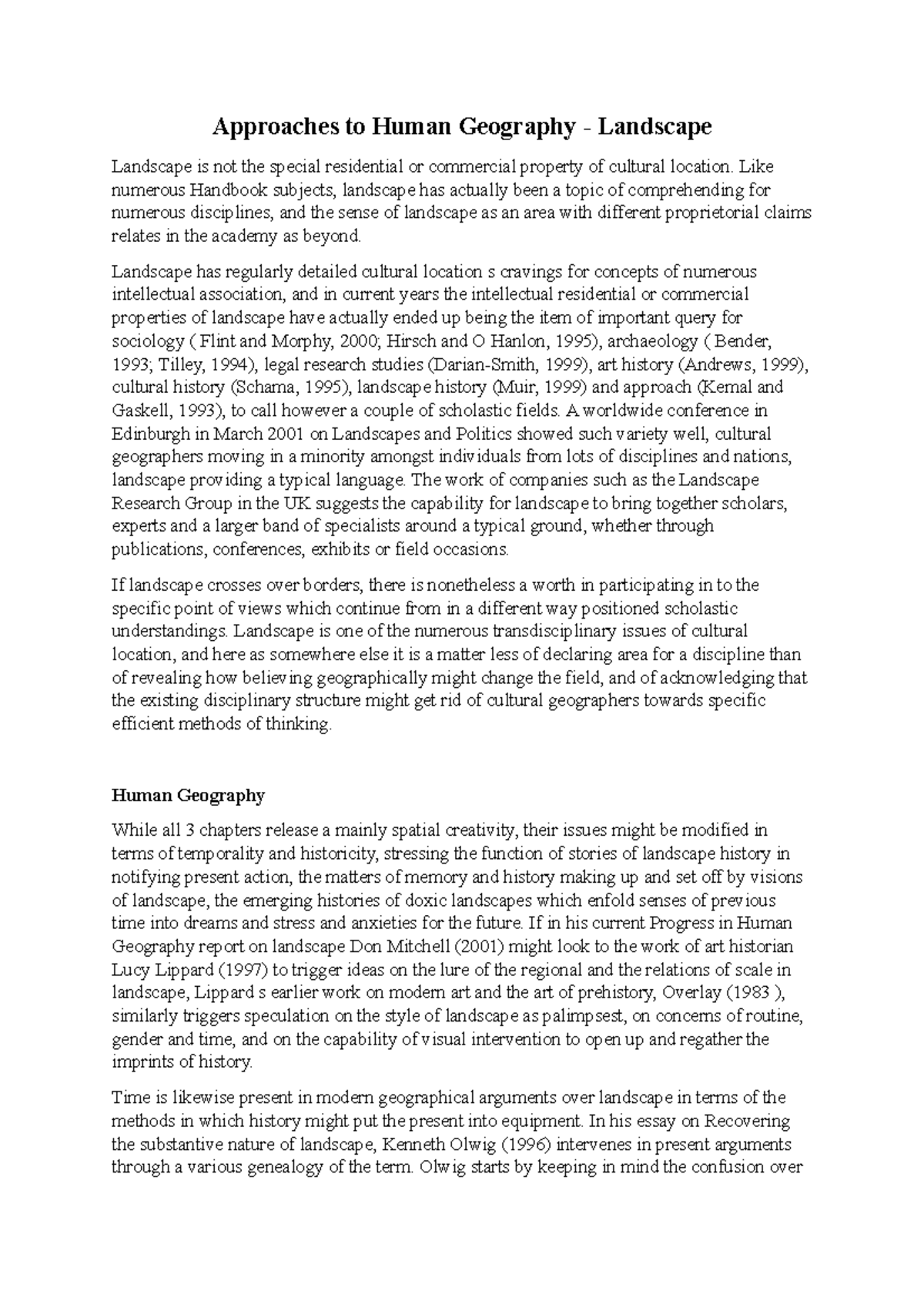 Human Geography Approaches: Understanding Landscape Dynamics - Studocu