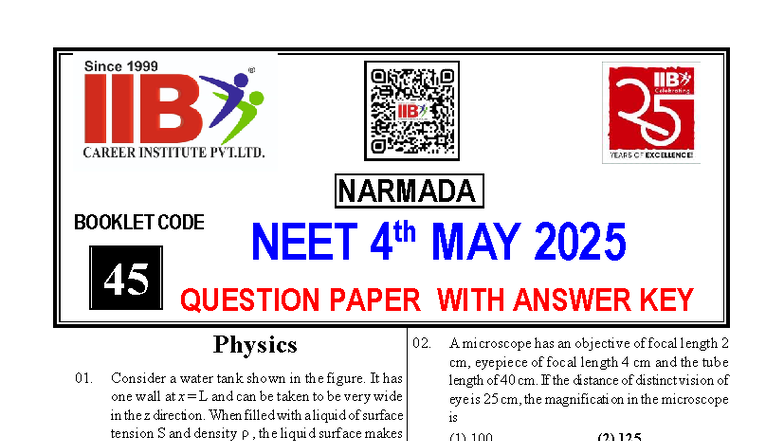 Updated NEET 2025 Booklet Code 45 - Physics & Chemistry Questions with ...