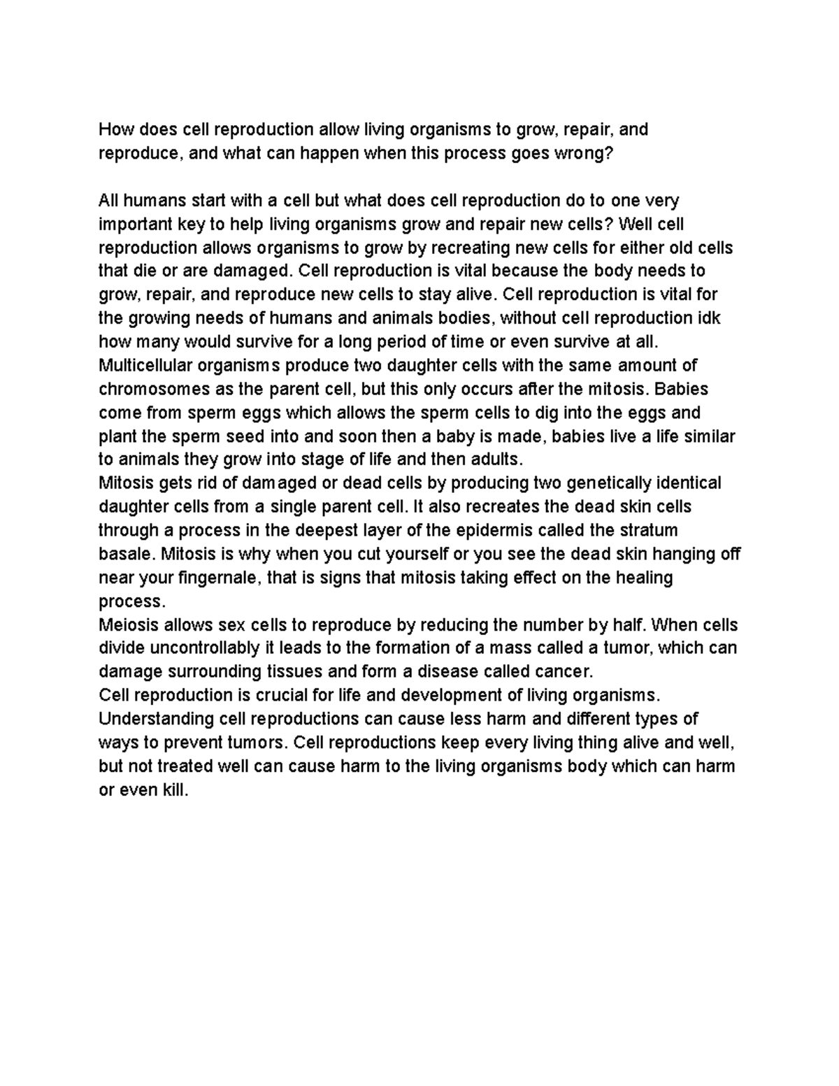 AJ CELL Reproduction Test Essay: Growth, Repair, and Risks - Studocu