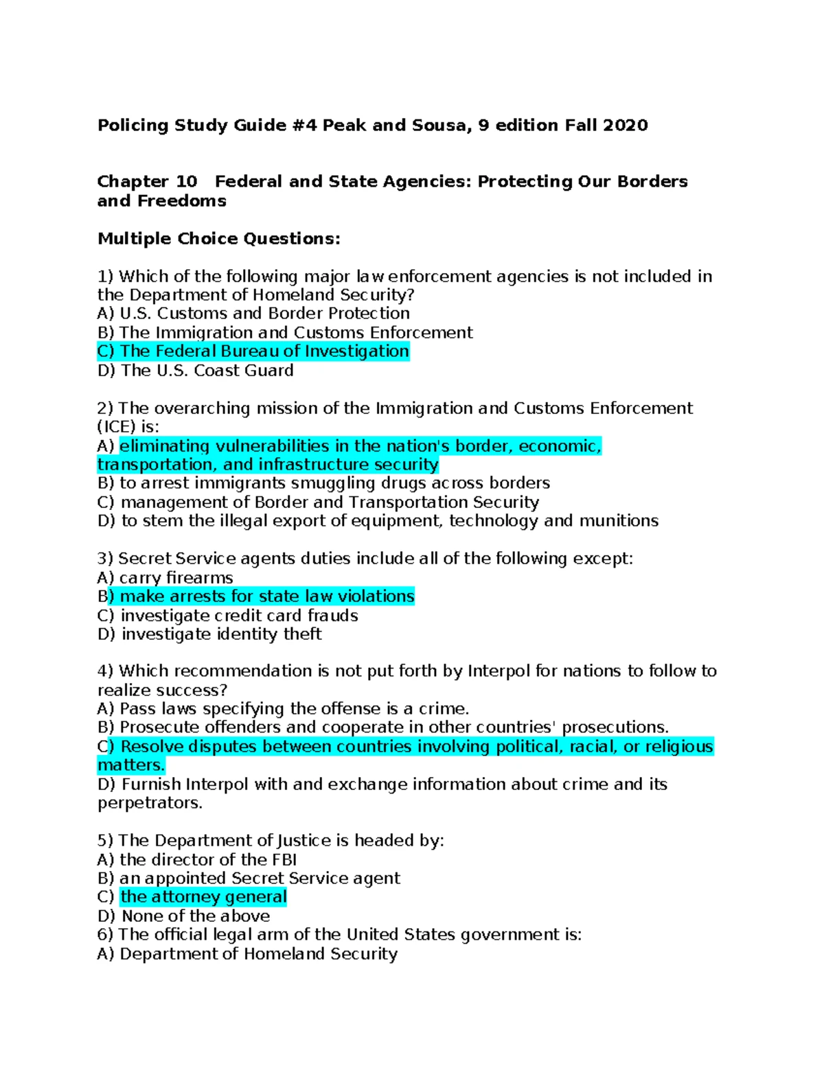 Policing Study Guide #1: Key Concepts from Peak and Sousa (9th Ed ...