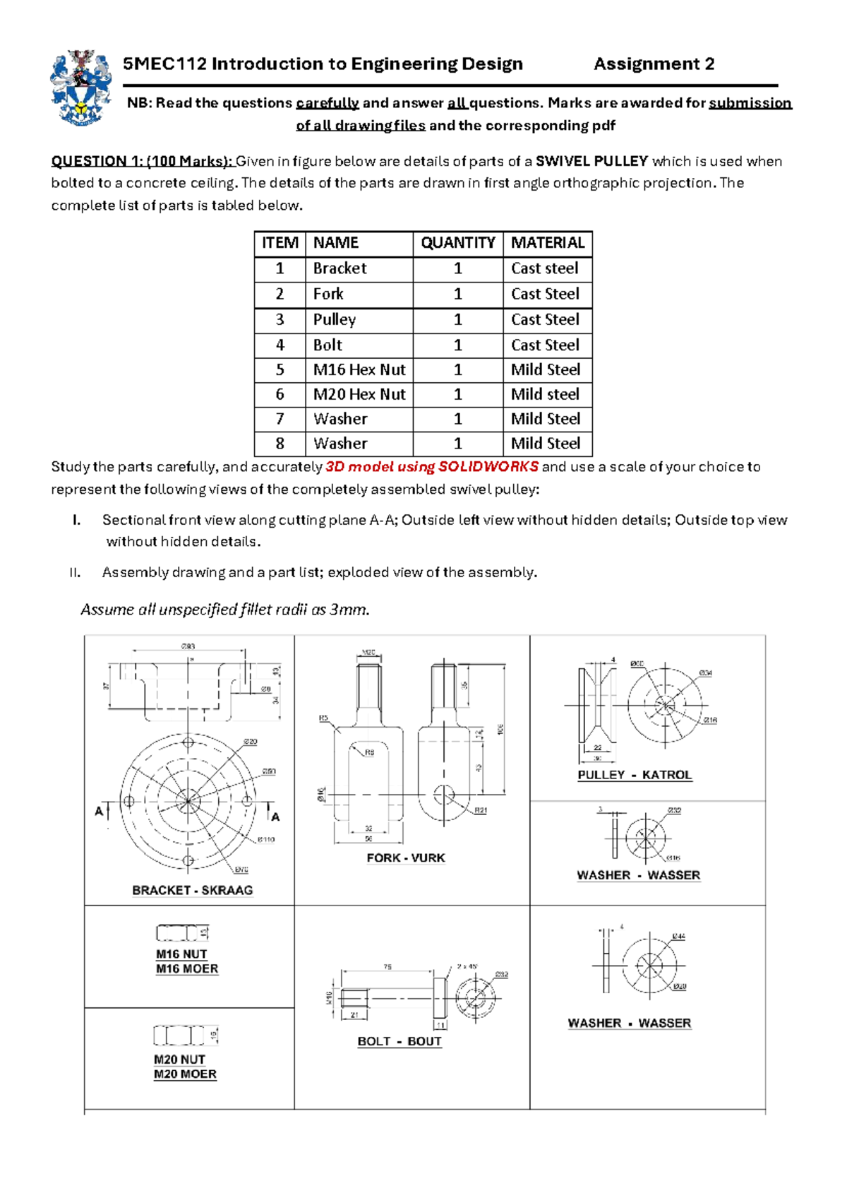 5MEC112 Engineering Design Assignment 2: Swivel Pulley Modeling - Studocu