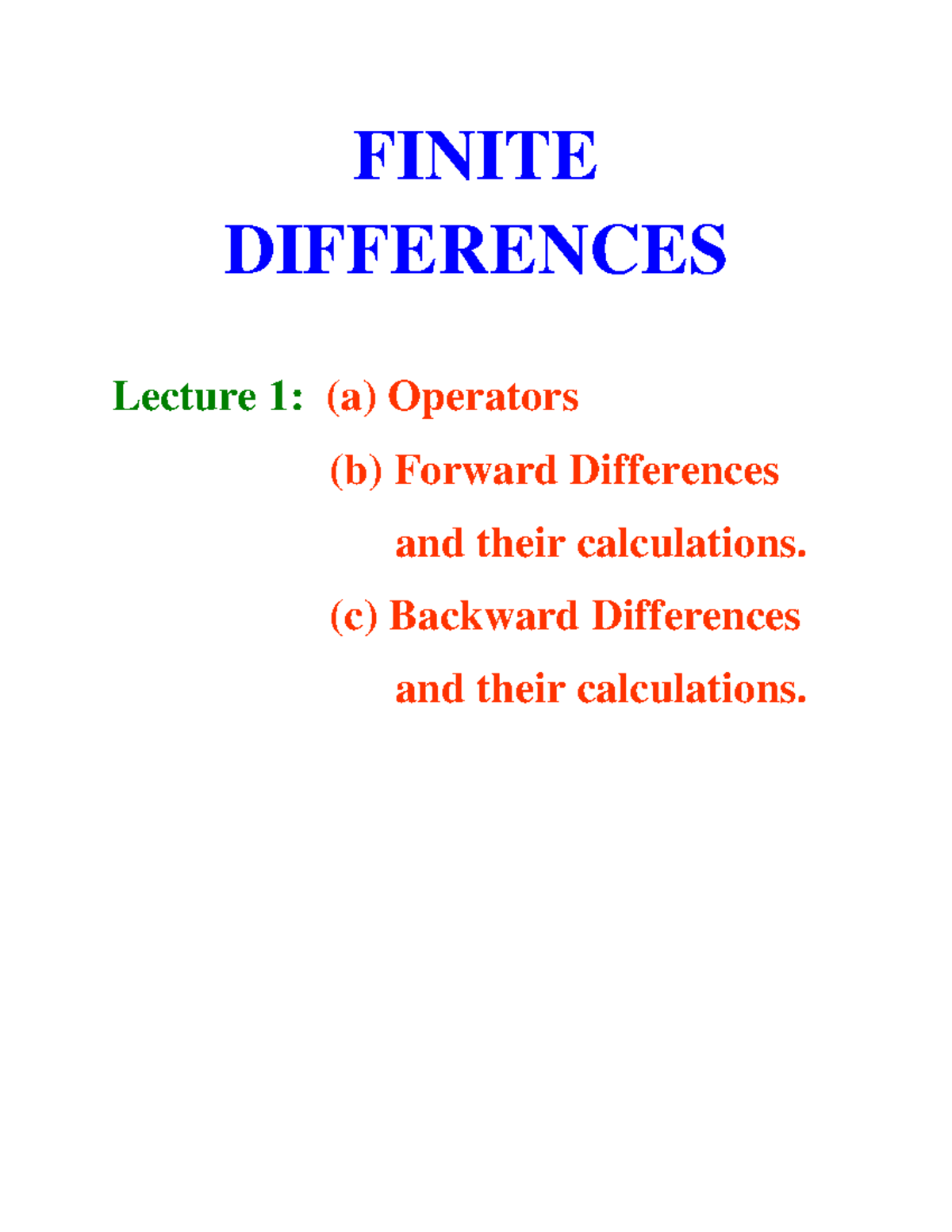 Lecture 1: Finite Differences - Operators & Calculations (MATH 101 ...