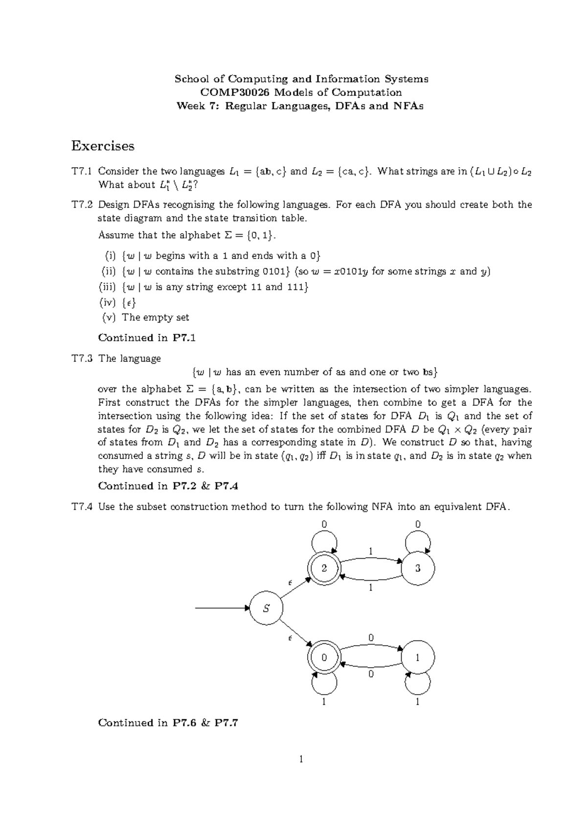 COMP30026 Models of Computation Tutorial 07: DFAs, NFAs, and Regular ...