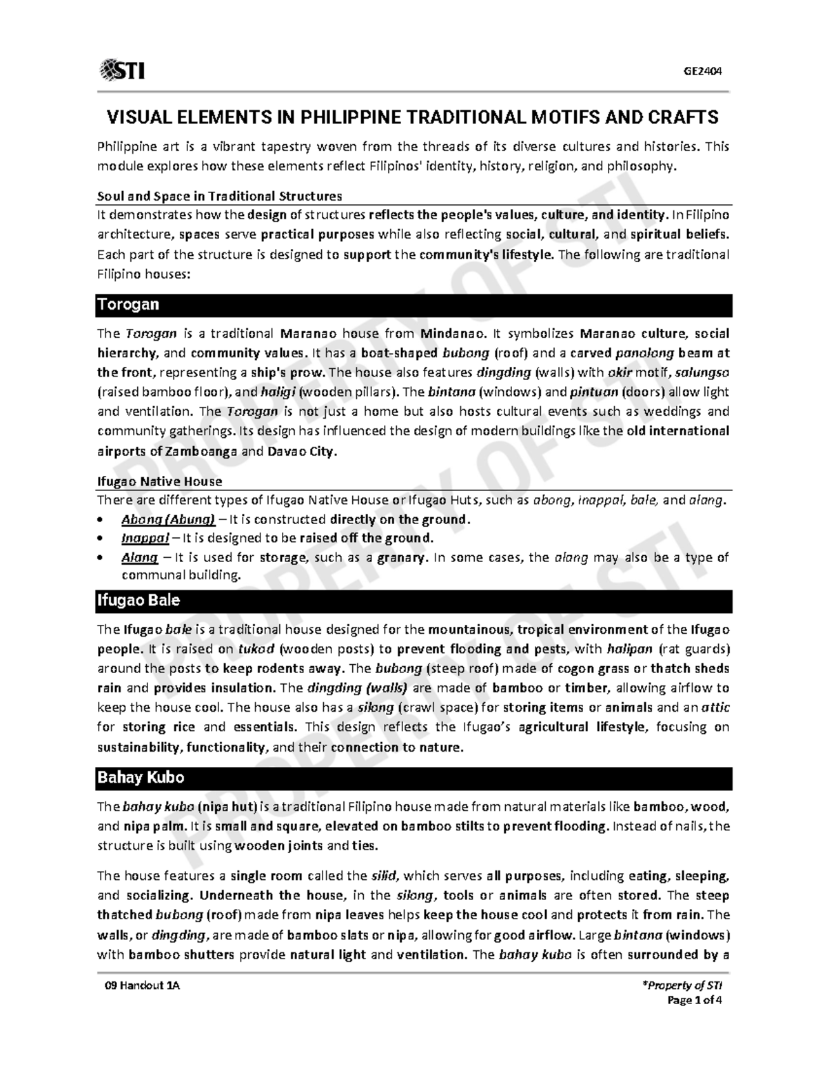 GE2404 FINAL EXAM: Visual Elements in Philippine Traditional Crafts ...