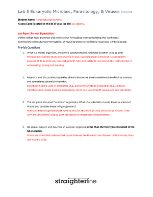 BIO250L Microbiology Lab 2 - Student Name: Access Code (located on the ...