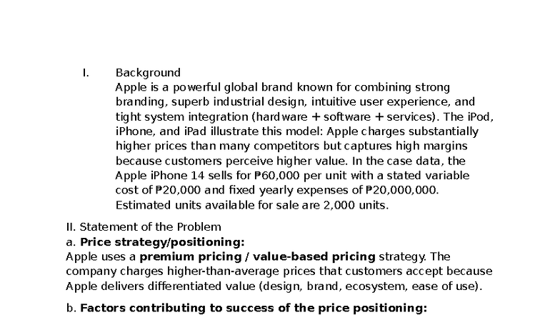 Apple Corporation Case Study: Premium Pricing Strategy Analysis - Studocu