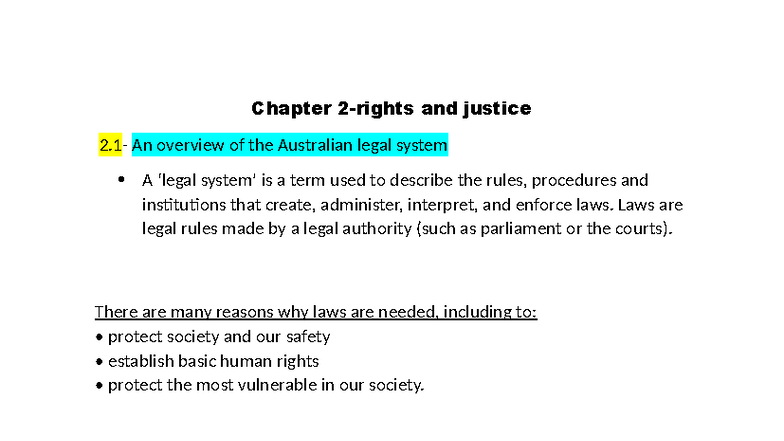 Chapter 2 - Overview of the Australian Legal System and Justice - Studocu