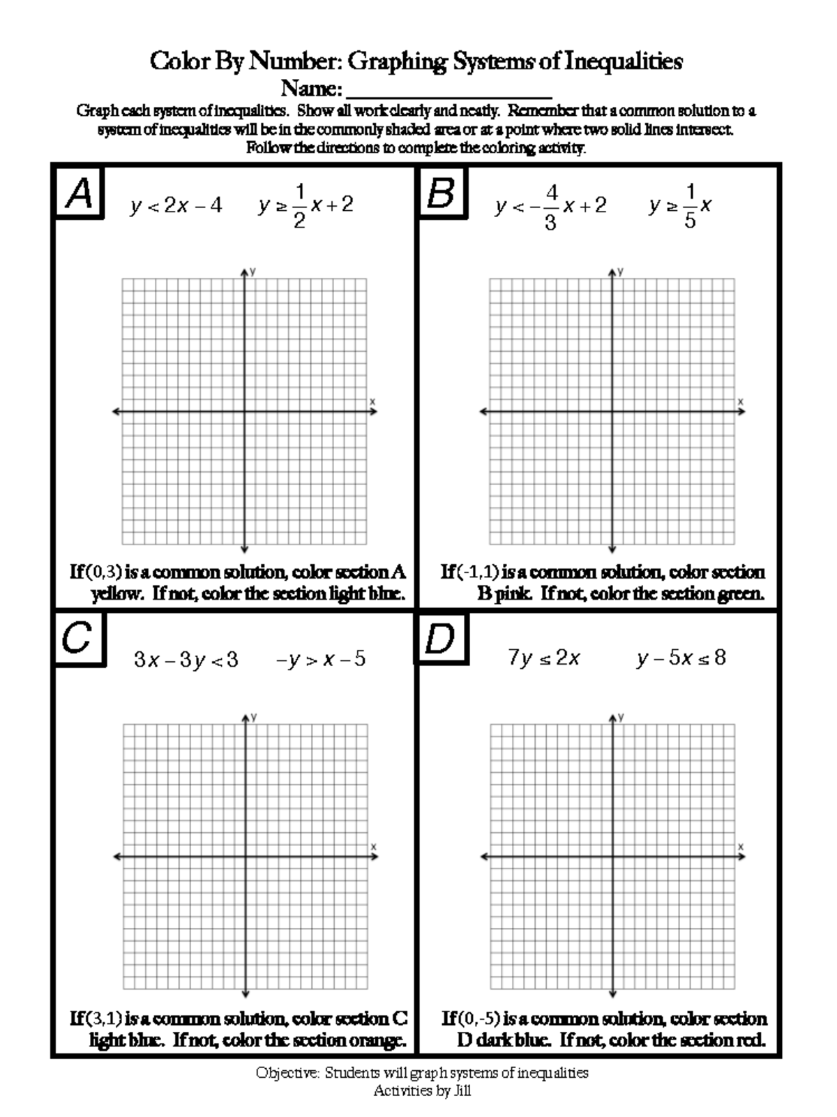 Graphing Systems of Inequalities: Color By Number Activity - Studocu