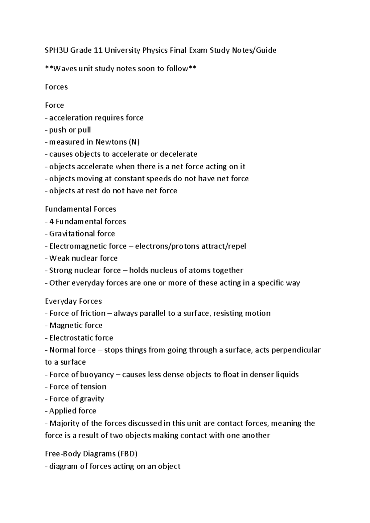177687618 SPH3U Grade 11 University Physics Final Exam Study Notes ...