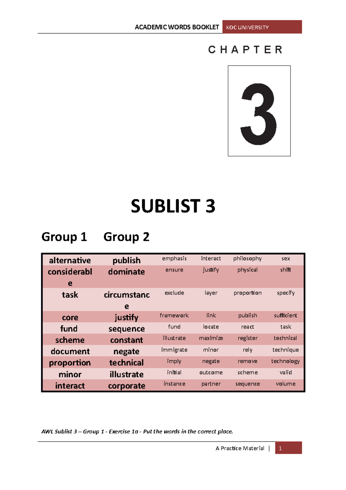 Academic Words Booklet - Sublist 3 - C H A P T E R 3 SUBLIST 3 Group 1 ...