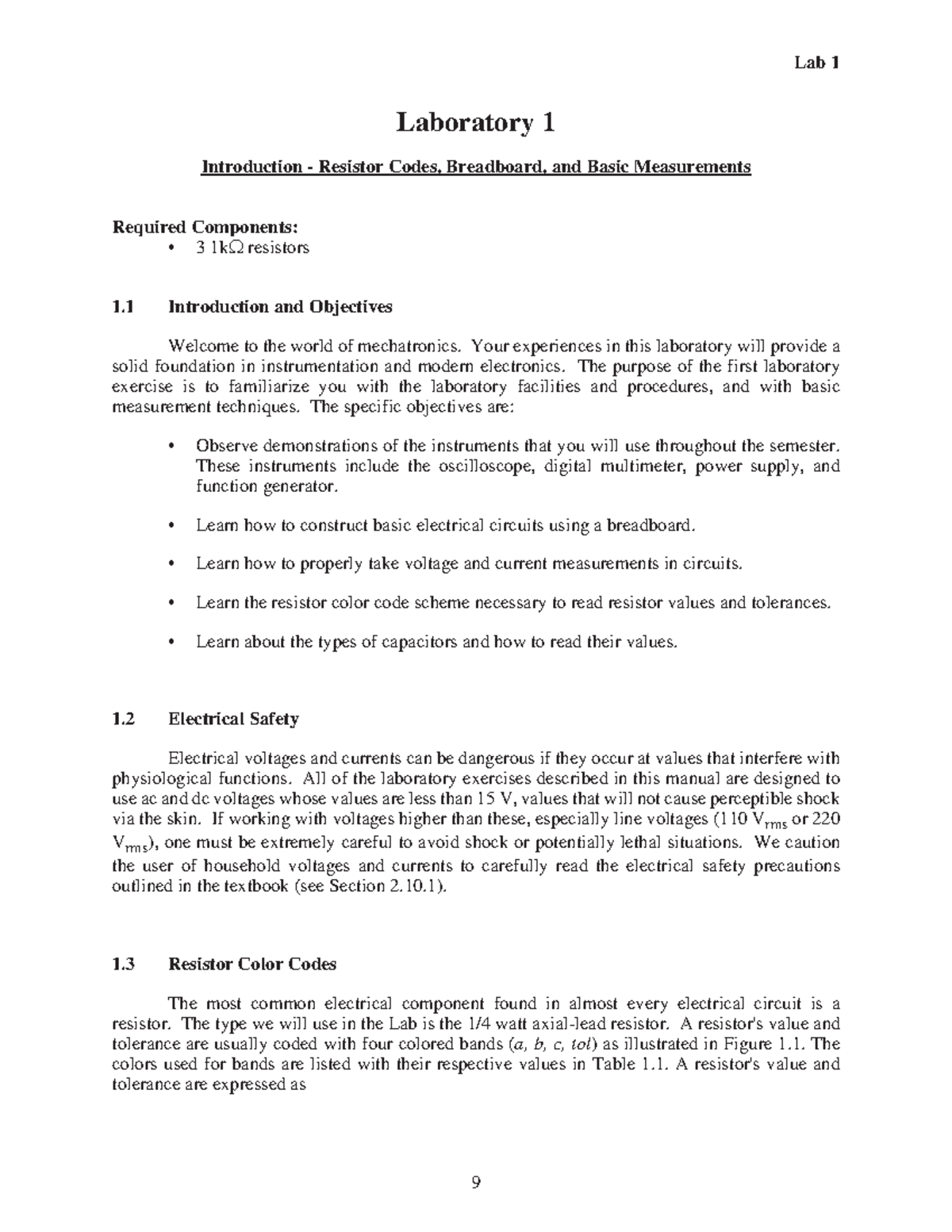 Lab 1: Intro to Resistor Codes, Breadboarding & Basic Measurements - Studocu