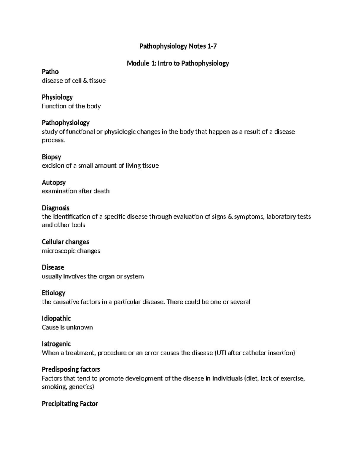 Pathophysiology Lecture Notes: Key Concepts and Definitions - Studocu