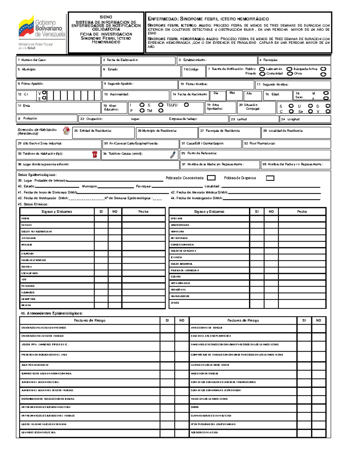 Ficha de Investigación: Síndrome Febril Ictero Hemorrágico - SIENO ...