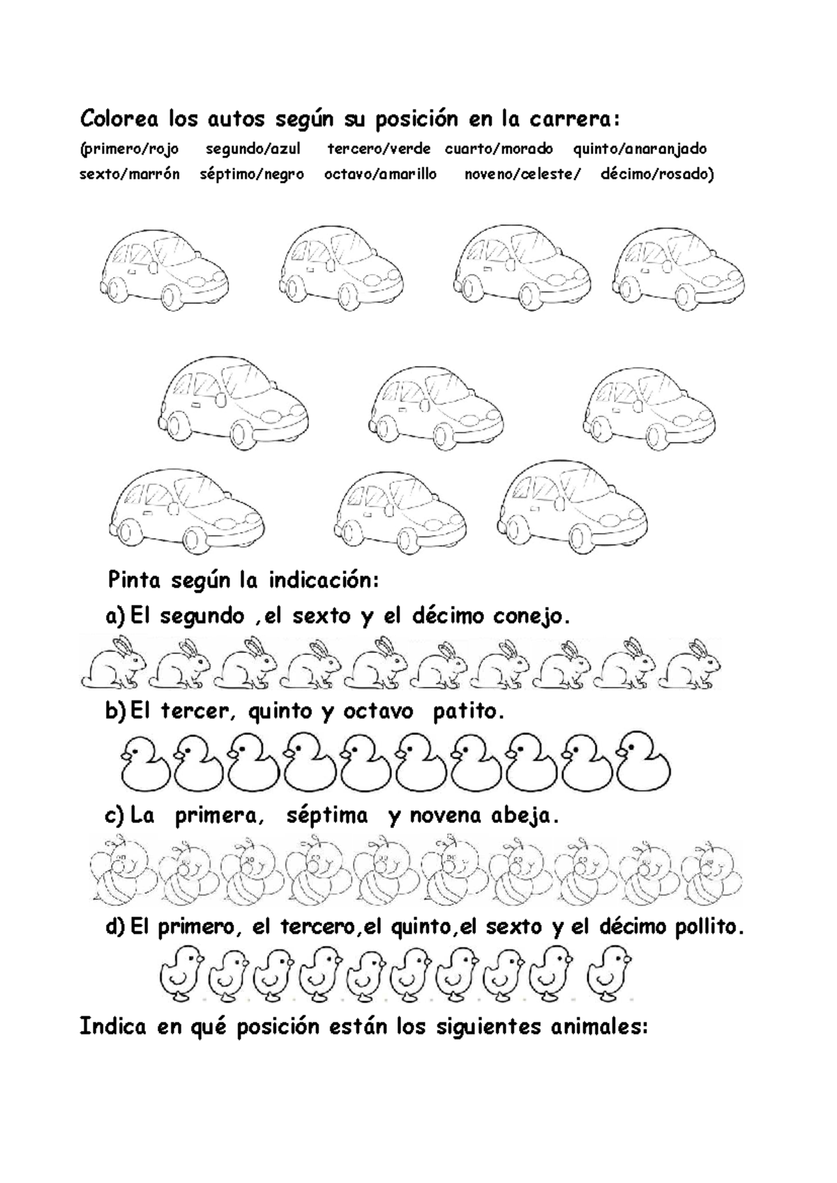 1 Ficha Conocemos los números ordinales - Colorea los autos según su ...