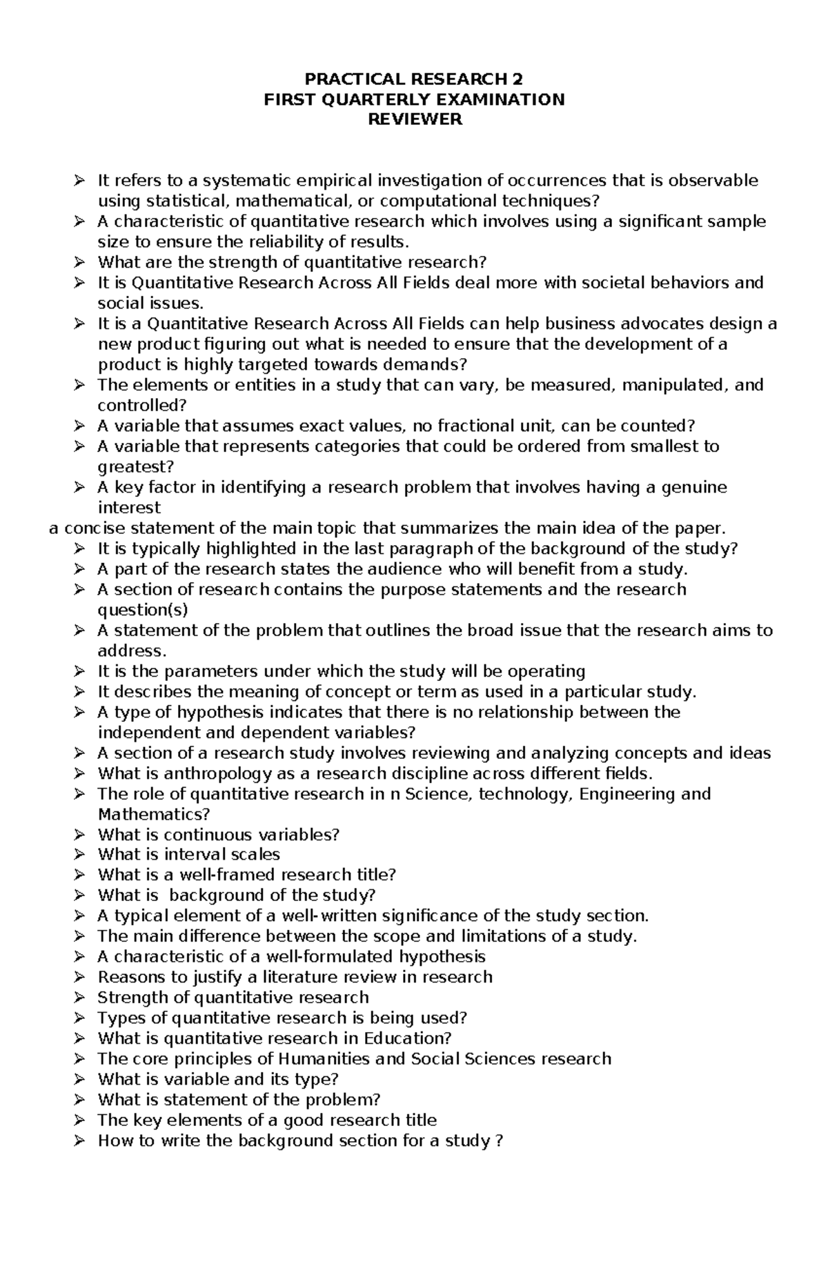 PR2 Reviewer First- Quarterly-EXAM - PRACTICAL RESEARCH 2 FIRST ...