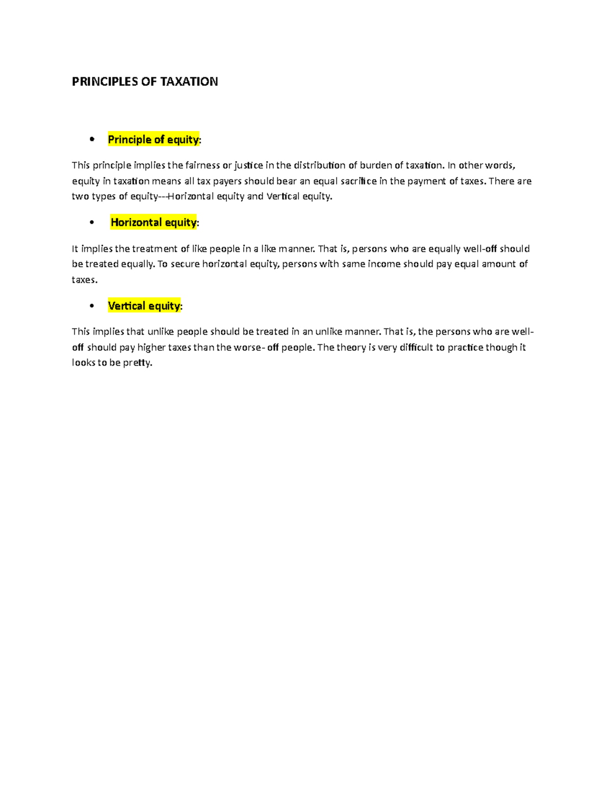 Principles of Taxation: Equity, Horizontal & Vertical Aspects Explained ...