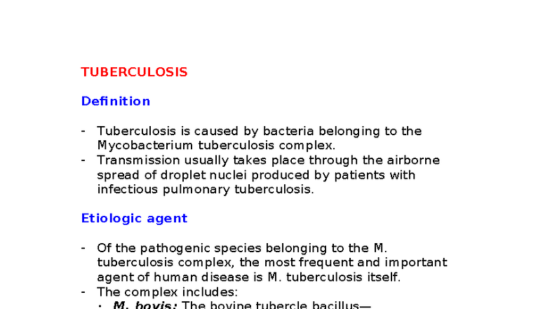 TB Overview: Definition, Transmission, and Pathogenesis - Studocu